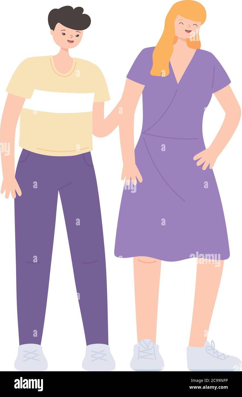 young couple character together cartoon isolated icon design vector ...