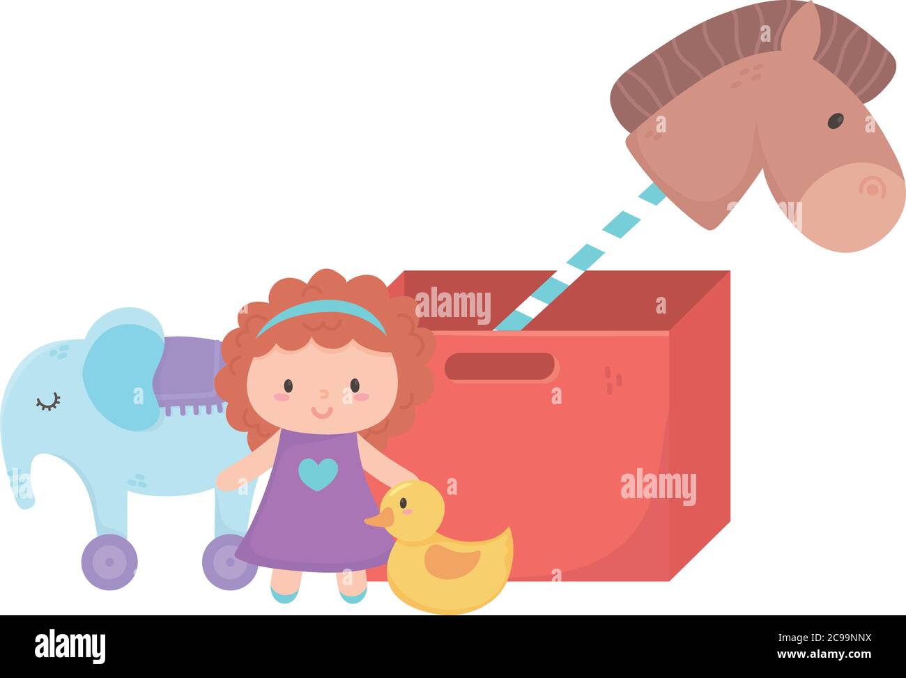 kids toys object amusing cartoon cardboard box with horse doll elephant ...