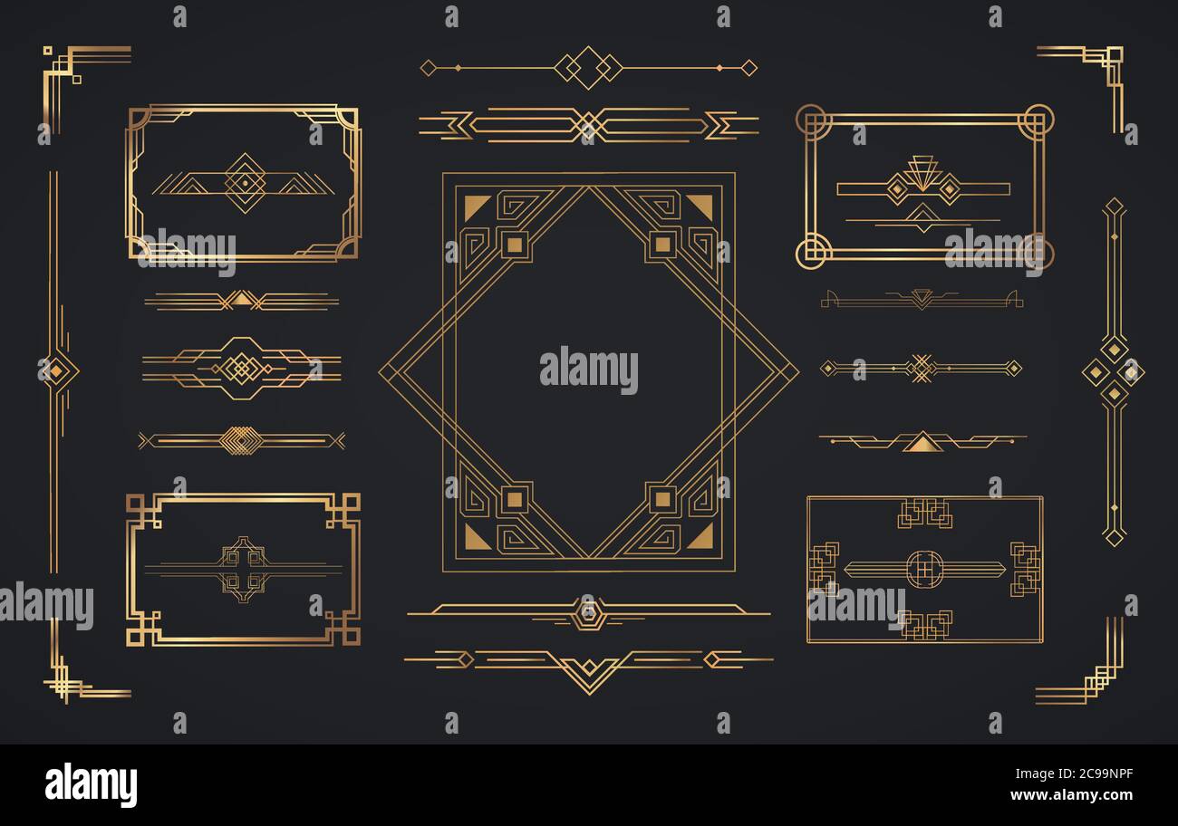 Set of Art Deco elements. Vector elements of geometric golden label ...