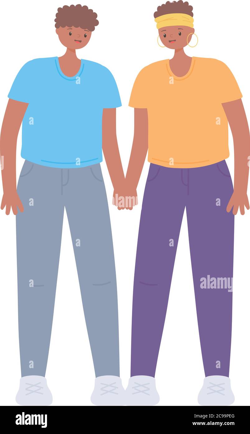 young couple character together cartoon isolated icon design vector ...