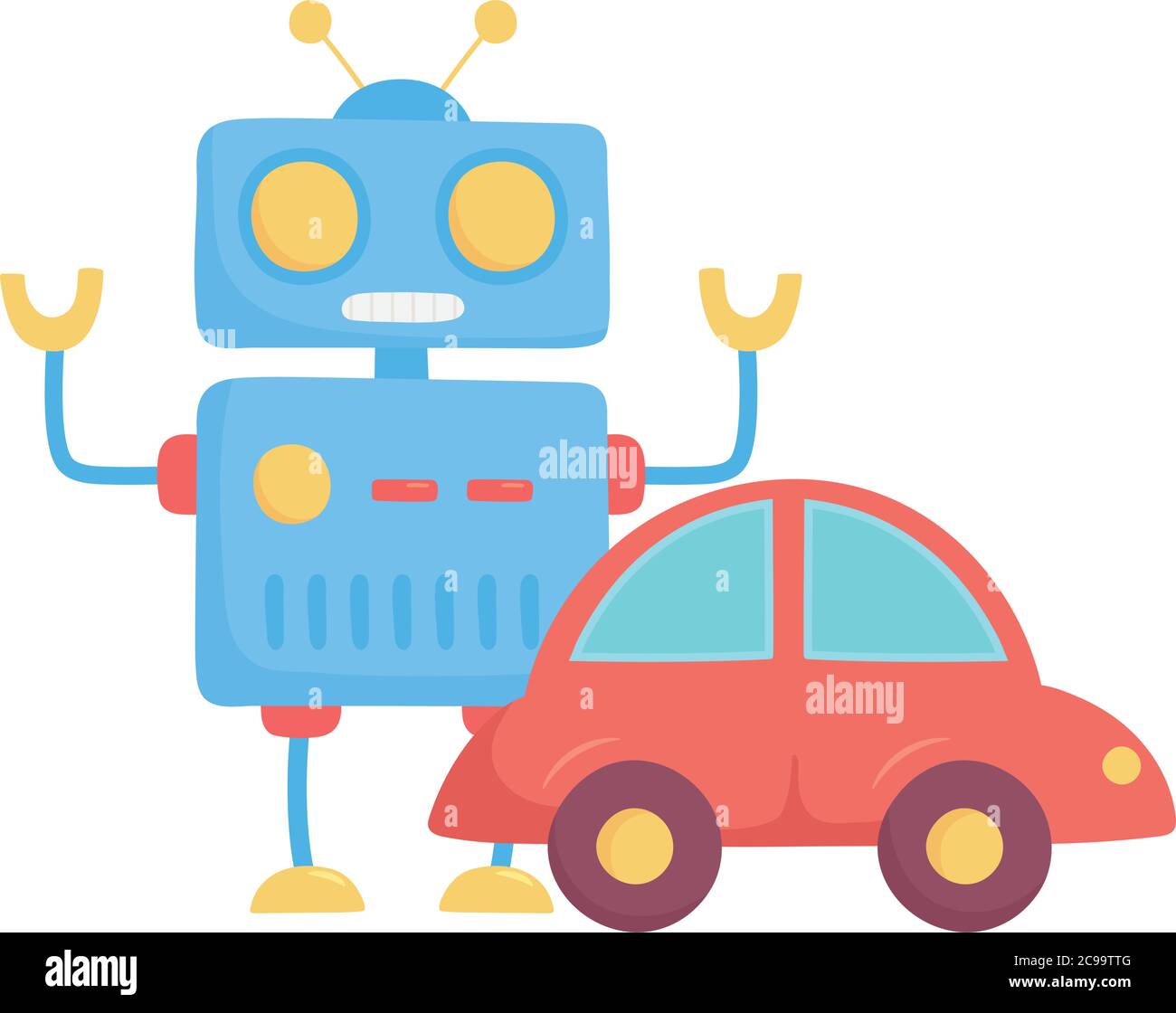 toys object for small kids to play cartoon robot and car vector ...