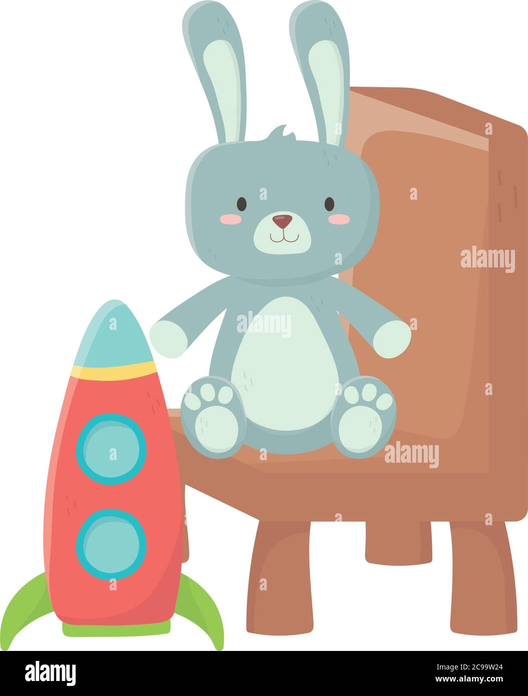 kids toys cute rabbit sitting on chair with rocket object amusing ...