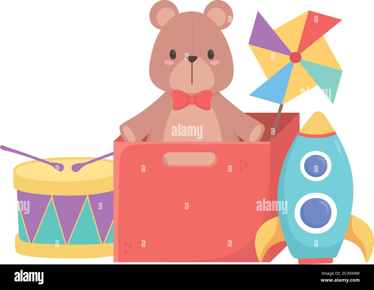 kids toys teddy bear rocket pinwheel drum object amusing in room ...