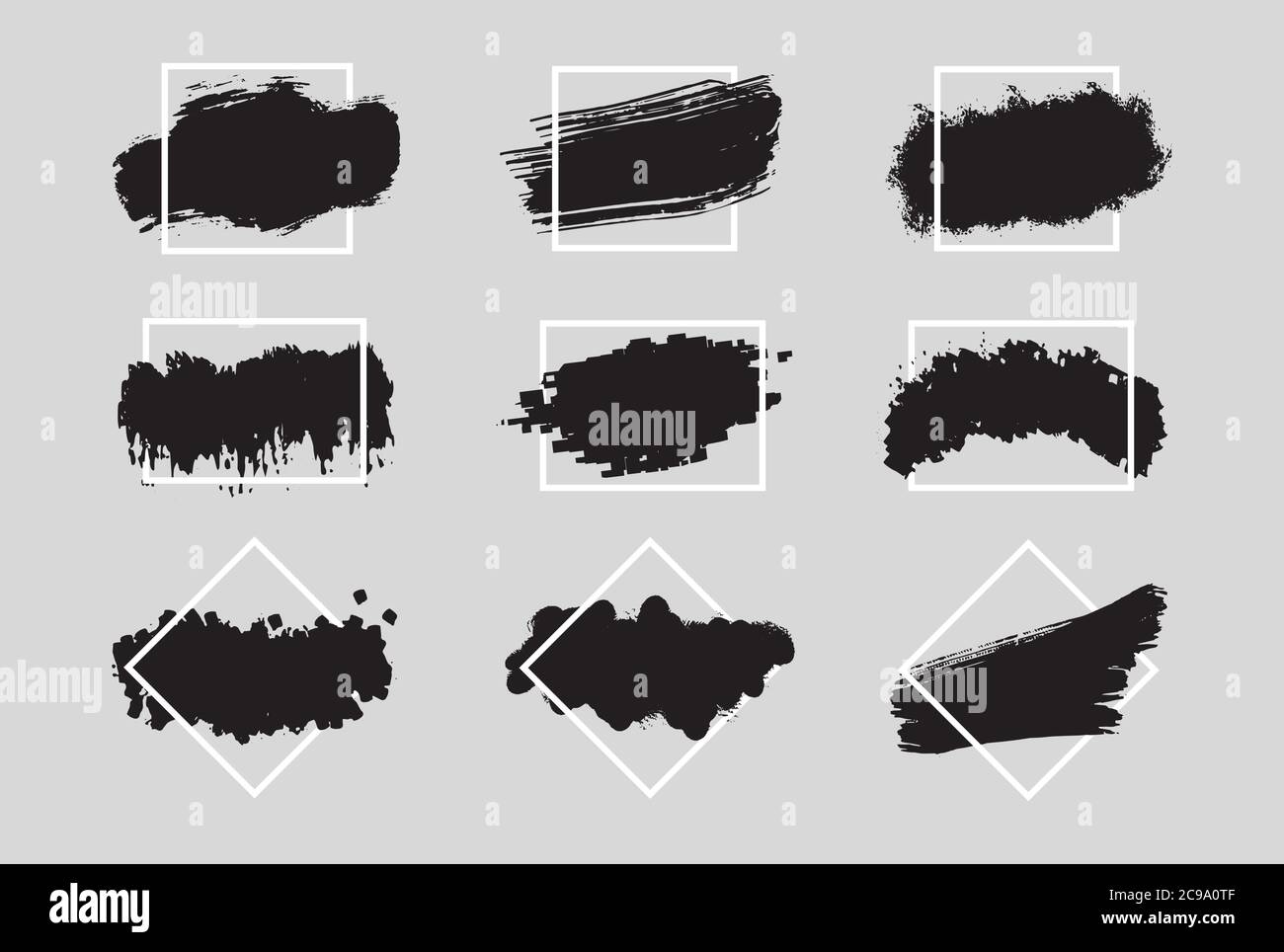 Collection of inks with geometric frame. Set of black paint, ink brush ...