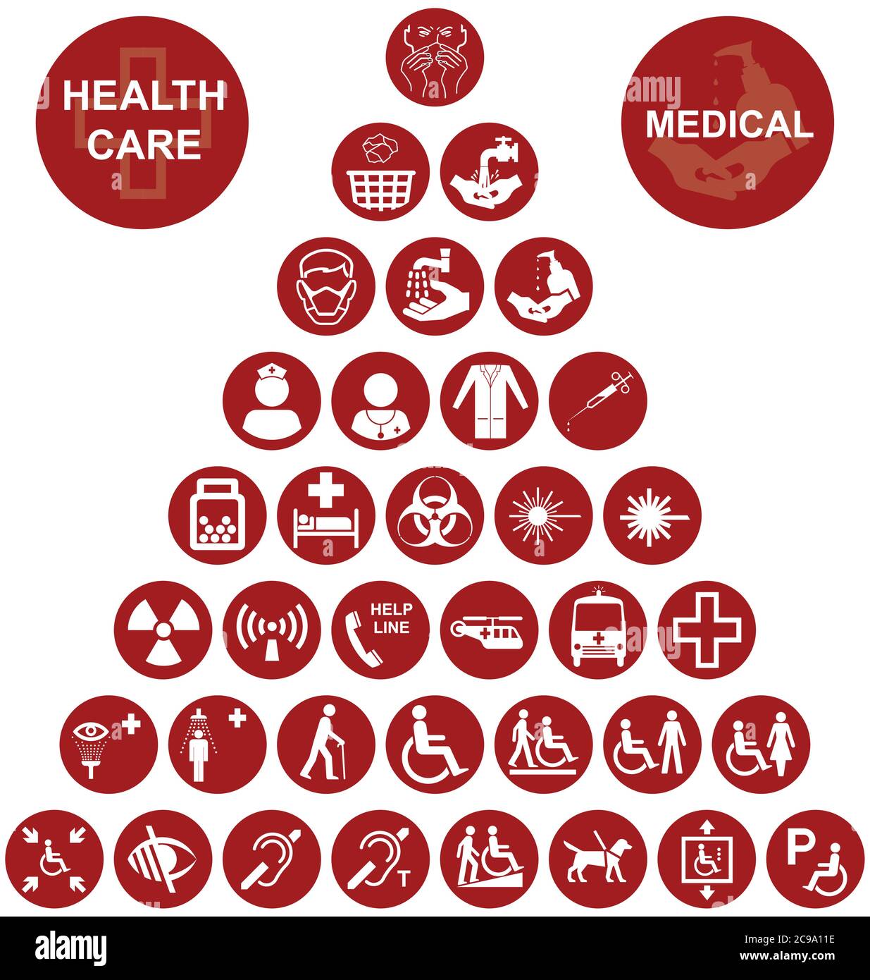 Red Medical and health care related pyramid icon collection isolated on ...