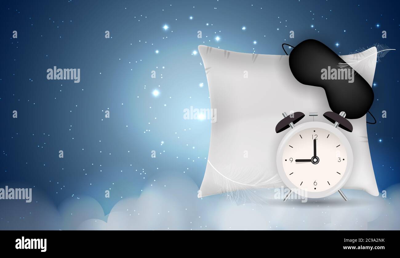 Good Night Abstract Background with Funny Sleeping Mask, alarm clock ...
