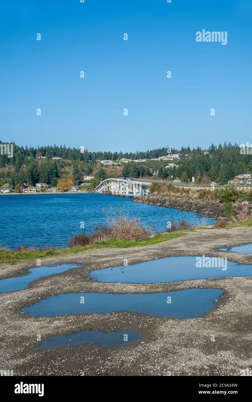 Tide pools with a view toward the Fox Island Bridge in Gig Harbor ...