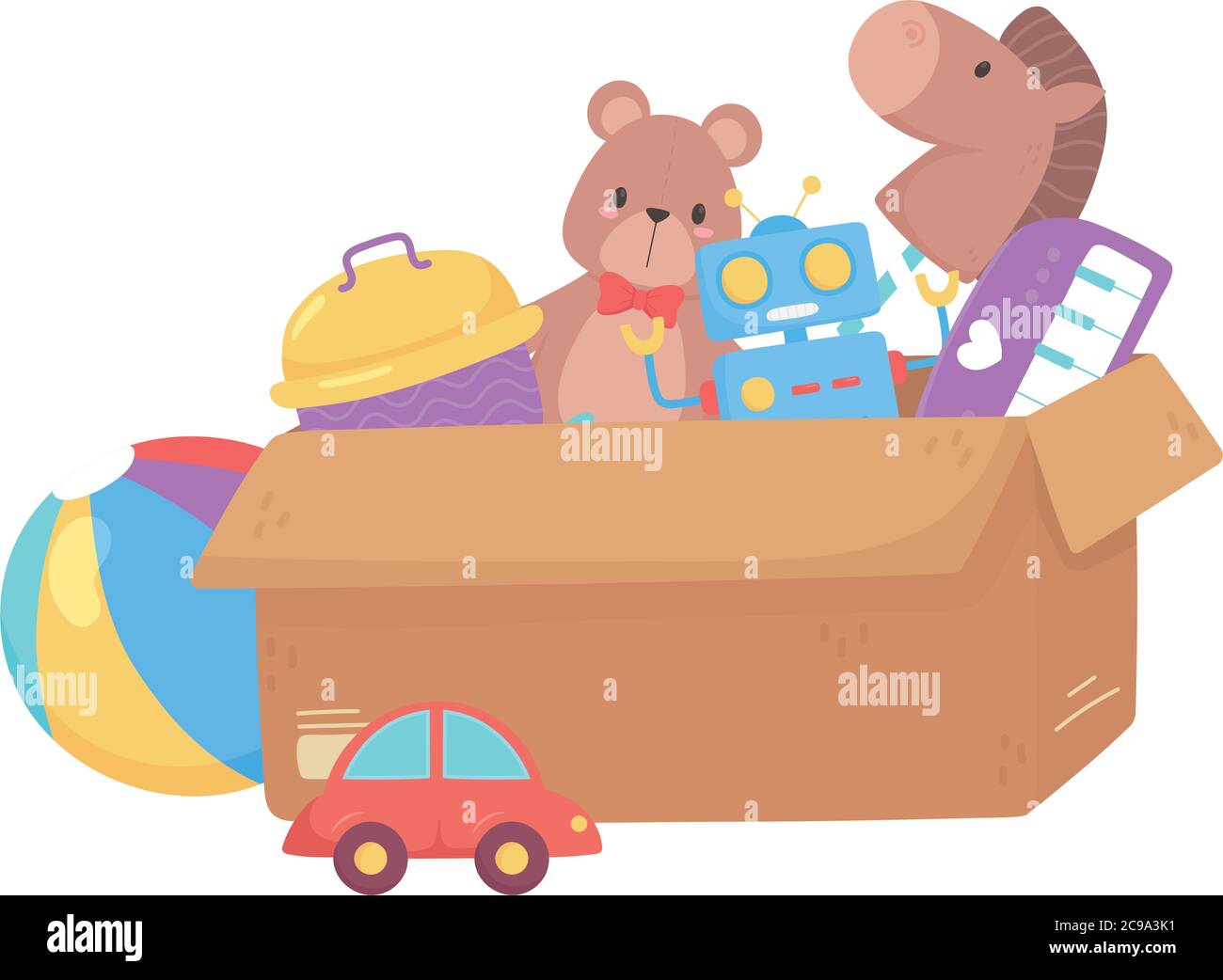 toys object for small kids to play cartoon in cardboard box vector ...
