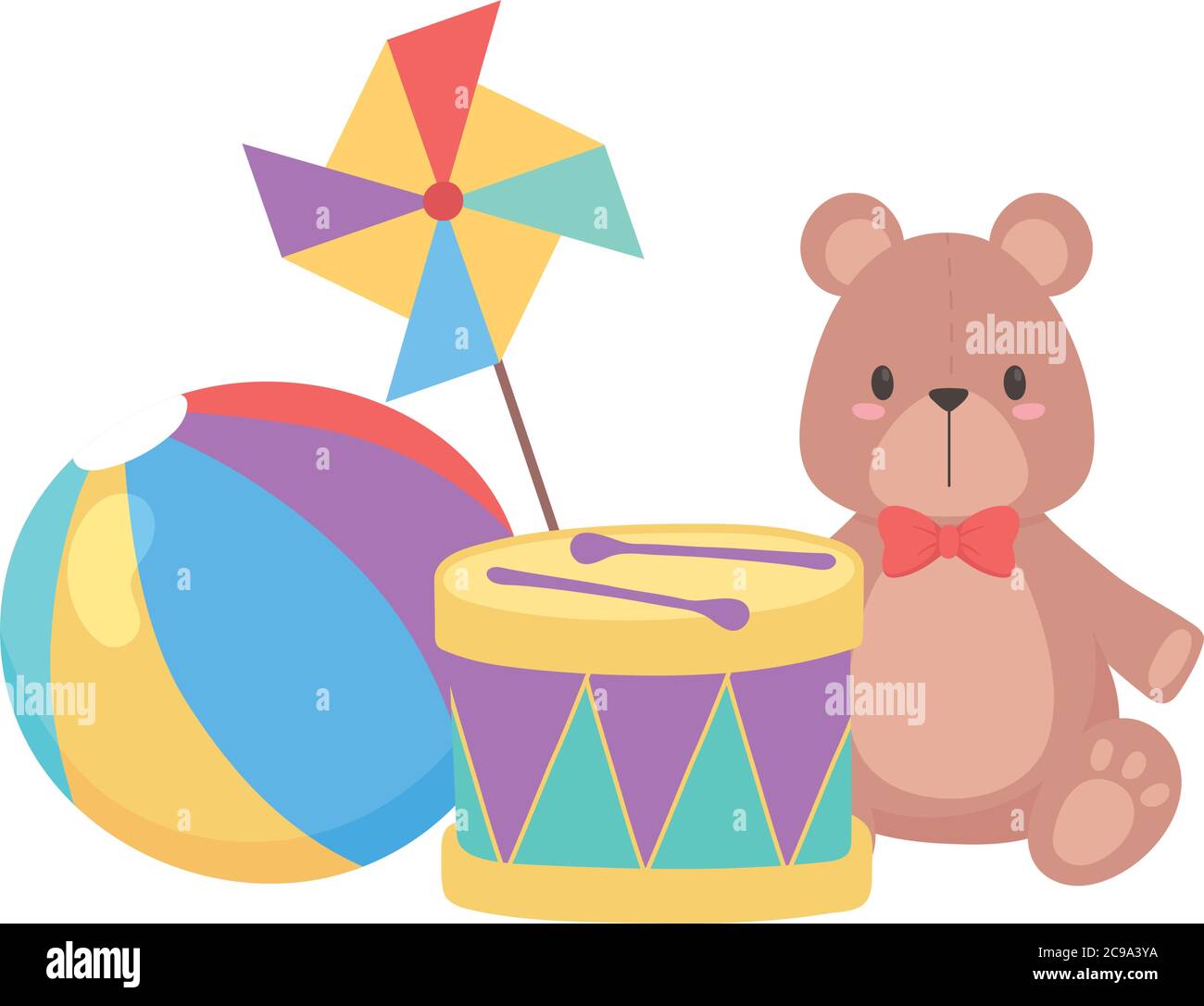 kids toys object amusing cartoon teddy bear drum ball and pinwheel ...