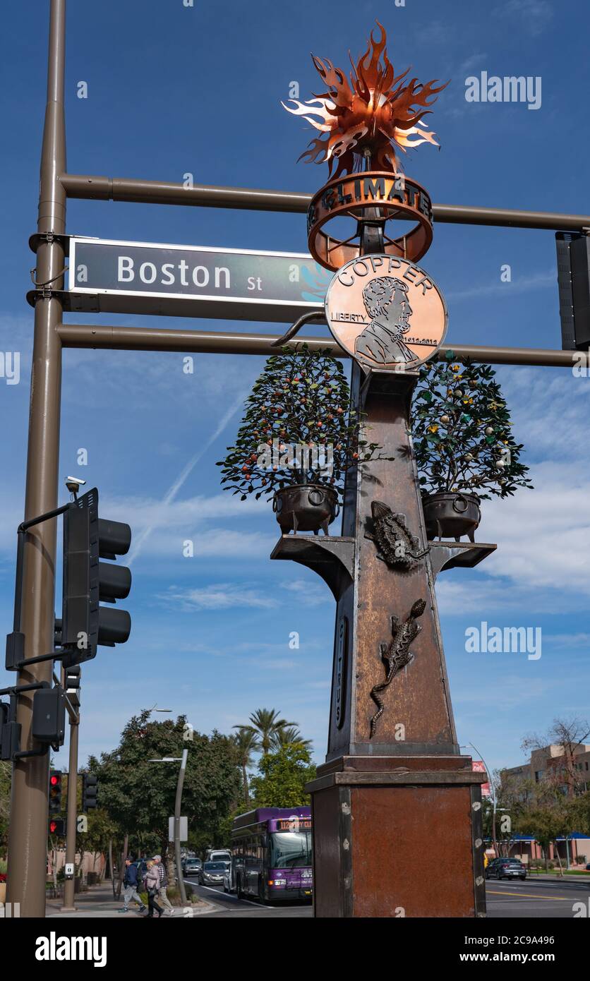 Chandler, AZ - Dec. 3, 2019: This copper sculpture on Boston Street ...