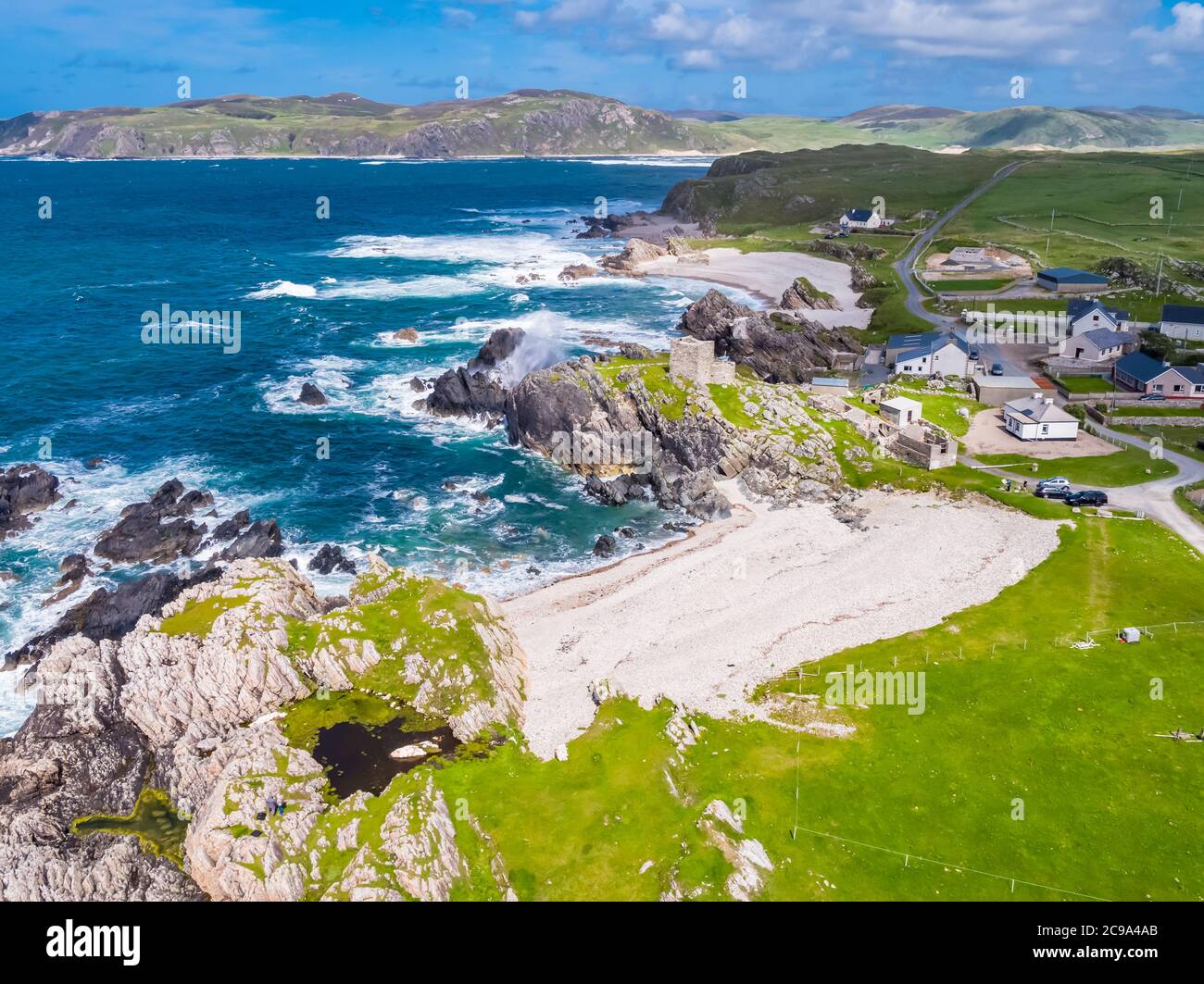 Aerial view of the beautiful coast next to Carrickabraghy Castle - Isle ...