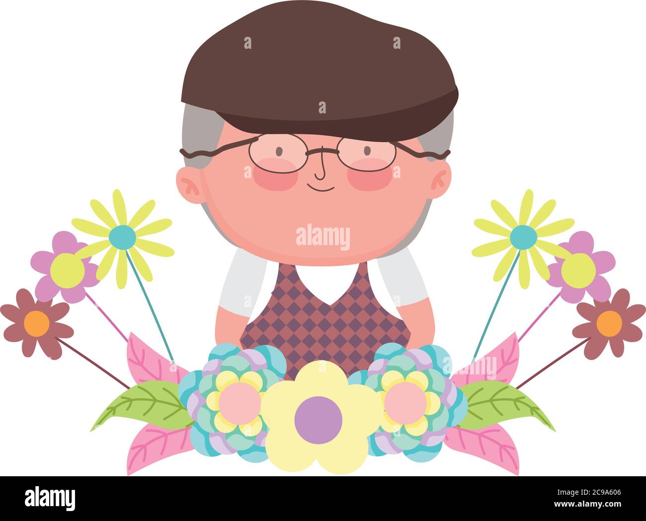 grandparents day, cute grandfather cartoon character flowers foliage ...