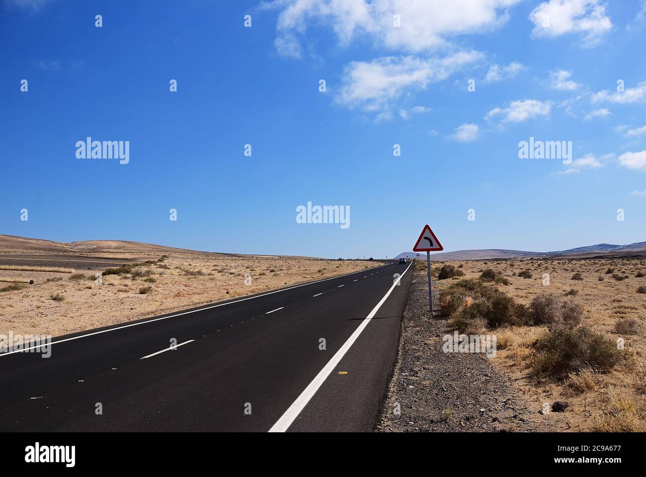 Tar highway through the volcanic landscape. Lanzarote. Canary islands ...