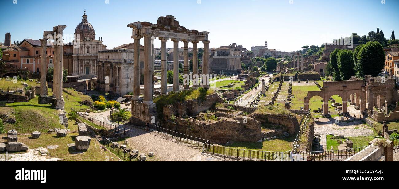 Roman forum in Rome, where many ancient temples and ruins exist Stock ...