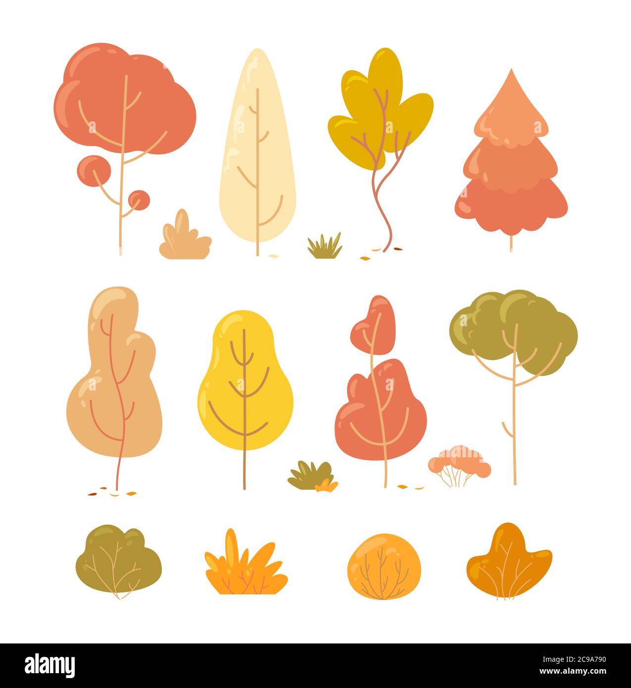 Vector autumn trees. Simple collection of autumn trees of different ...