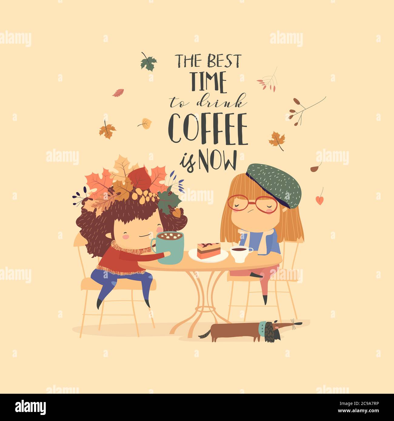 Two friends drinking coffee Stock Vector Images - Alamy