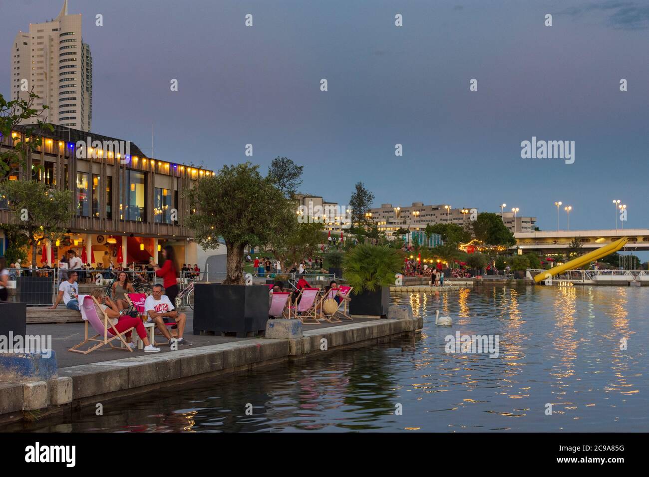 Wien, Vienna: river Neue Donau (New Danube), CopaBeach (Copa Beach ...