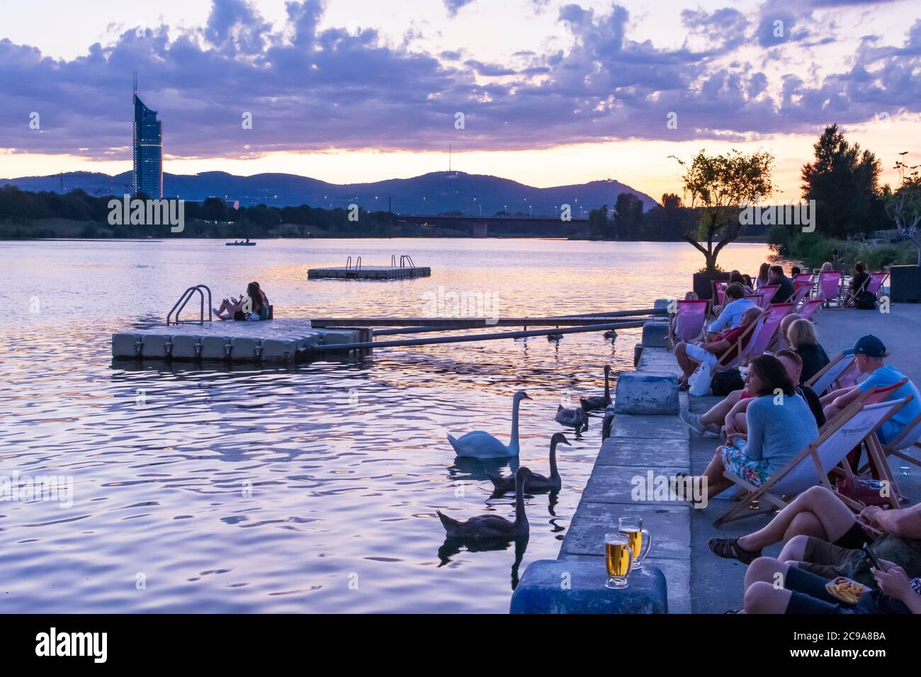 Wien, Vienna: river Neue Donau (New Danube), CopaBeach (Copa Beach ...