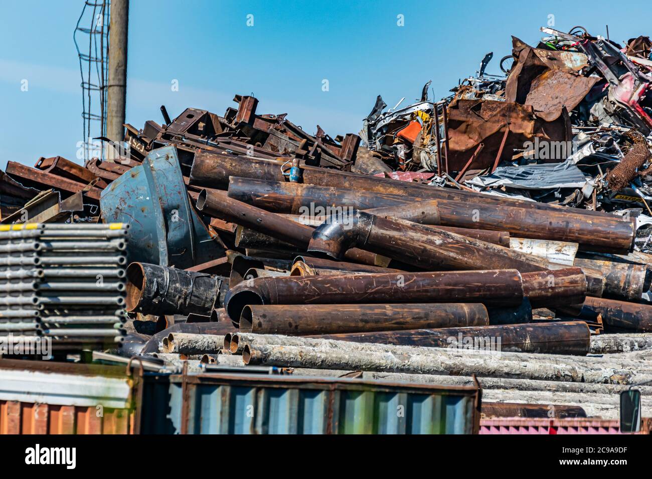 large pile of collected scrap metal for recycling on the territory of ...