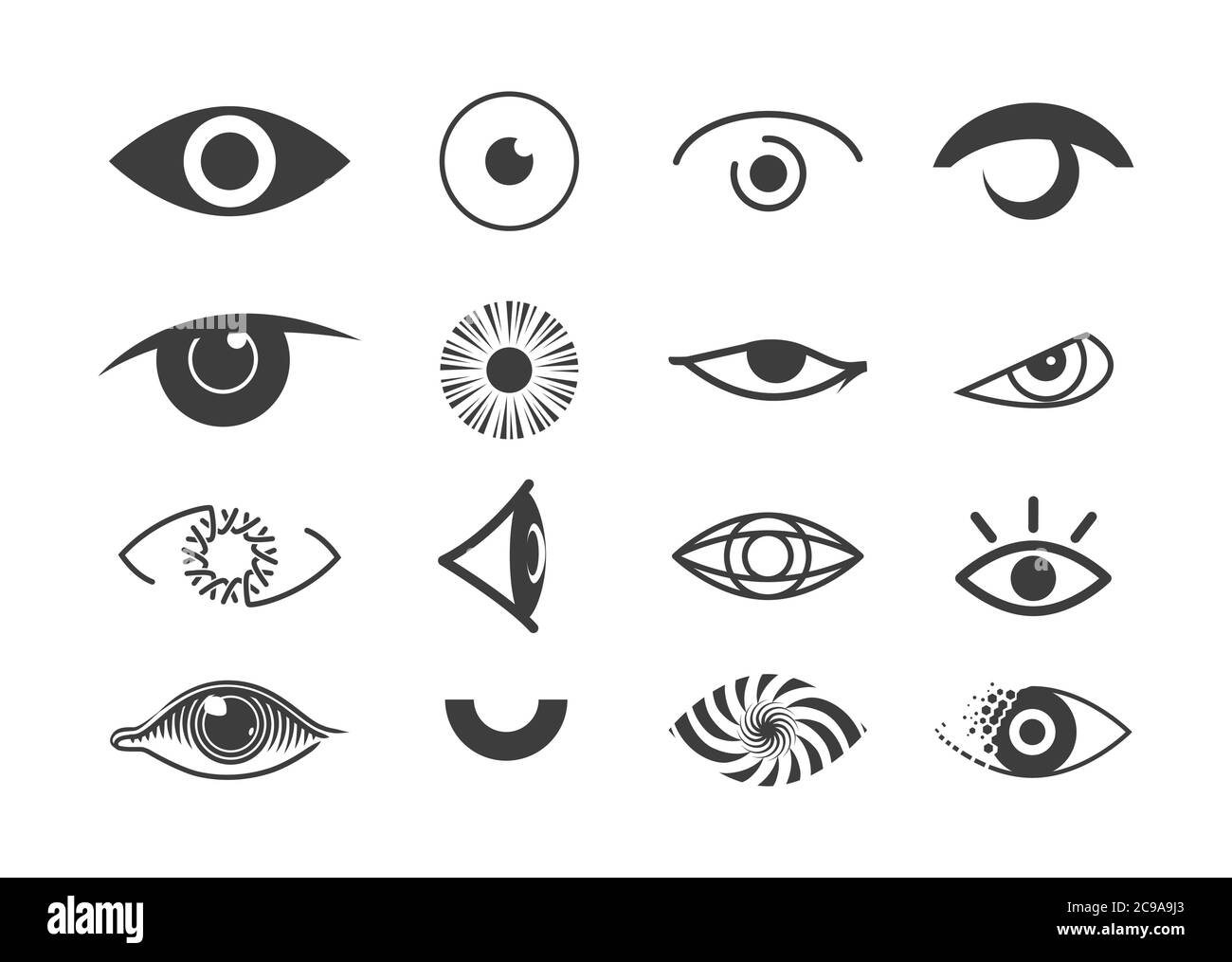 Eye icon set. Human organ of sight in different positions. Look and ...