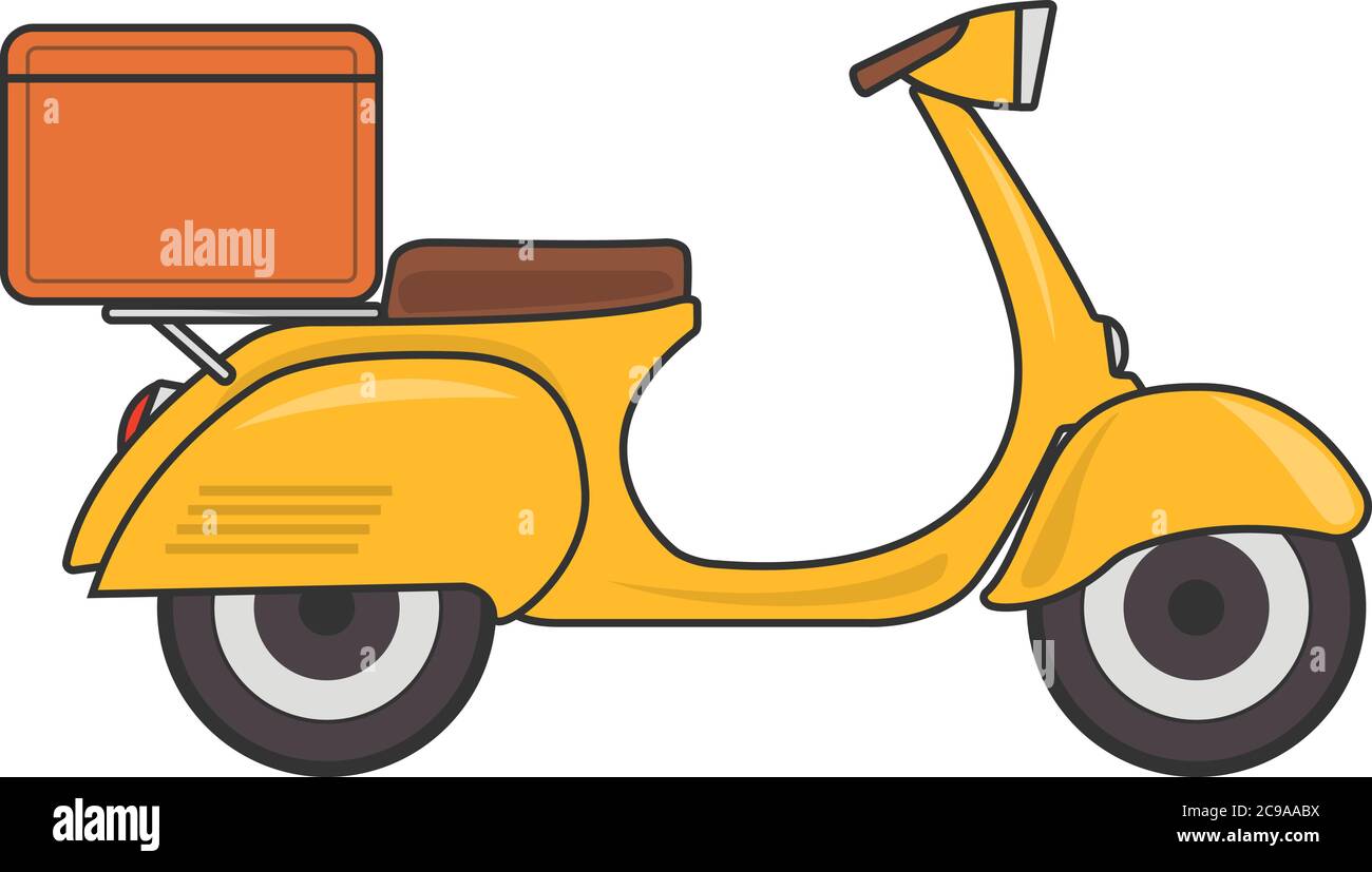 Vector retro scooter with a trunk, with boxes vintage stylish moped ...