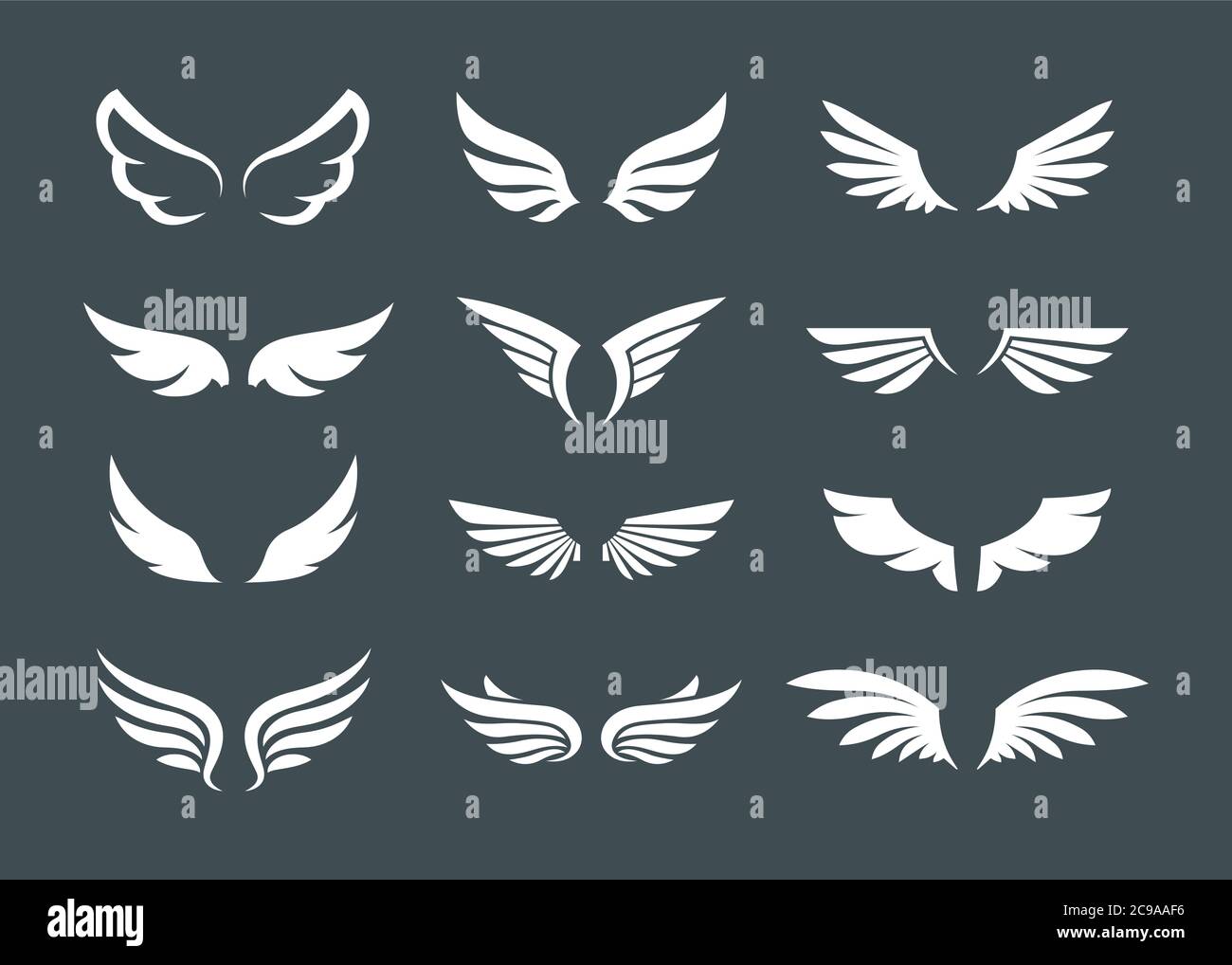 White wings. Set of open wings for badges and signs. Vector ...
