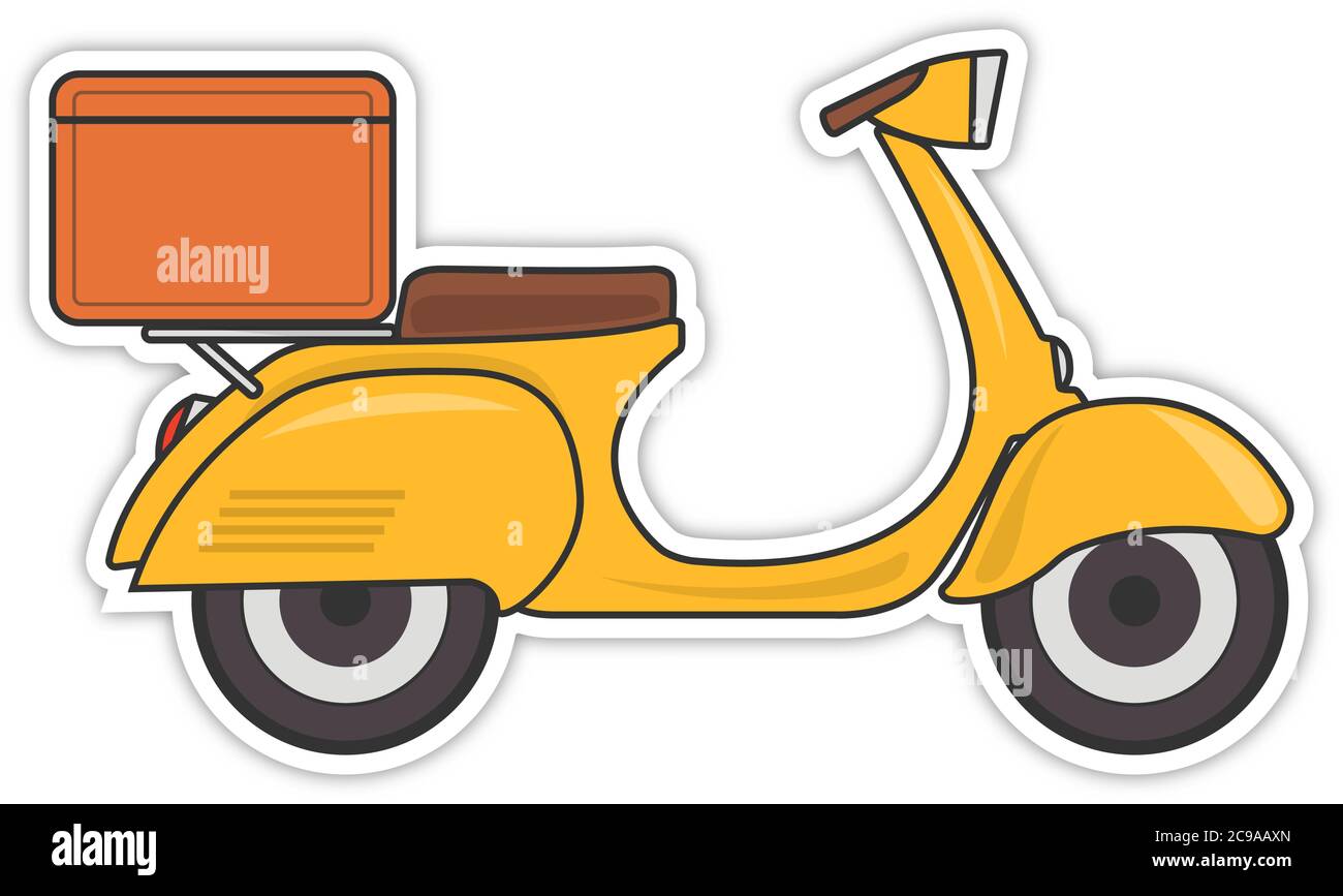 Vector retro scooter with a trunk, with boxes vintage stylish moped ...