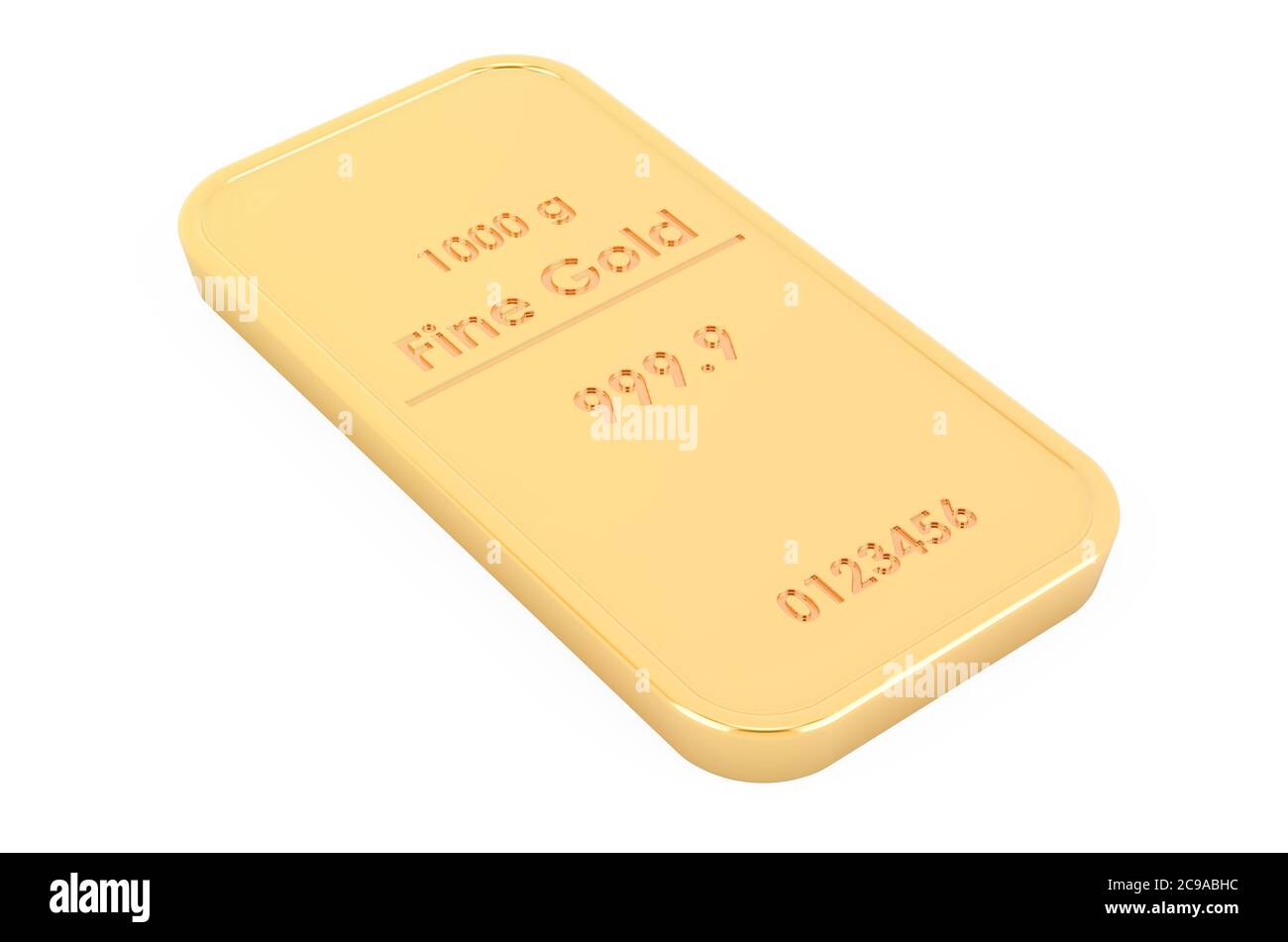 Golden ingot closeup, 3D rendering isolated on white background Stock ...
