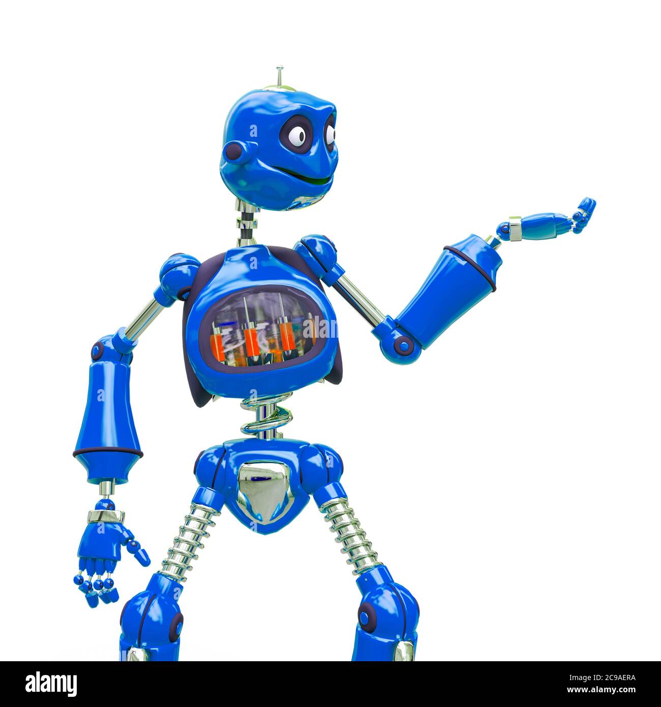 vintage robot cartoon holding something in white background, 3d ...