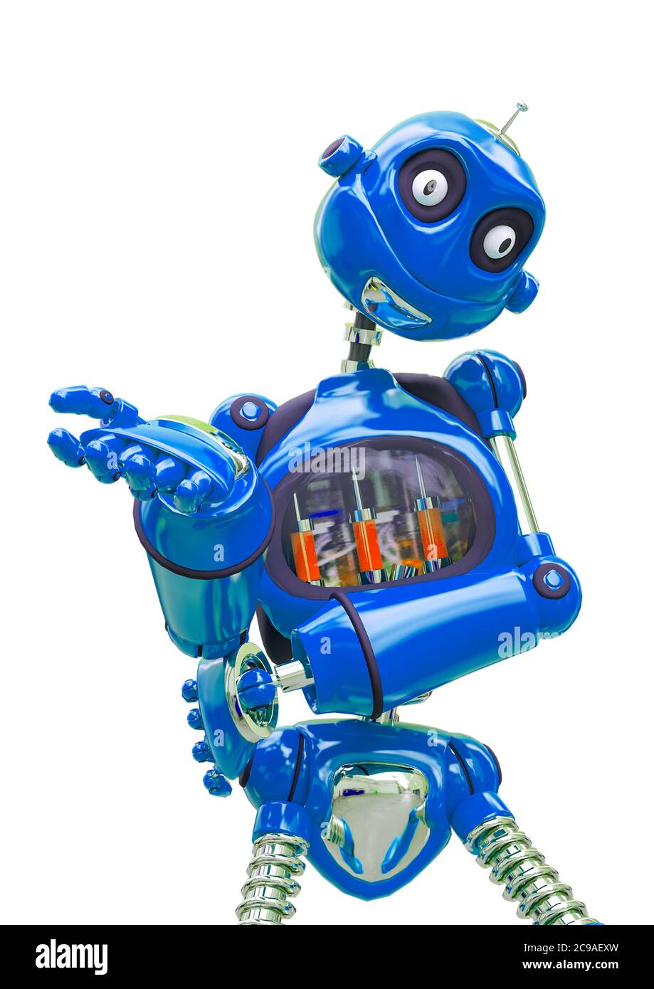 vintage robot cartoon explaining in white background, 3d illustration ...