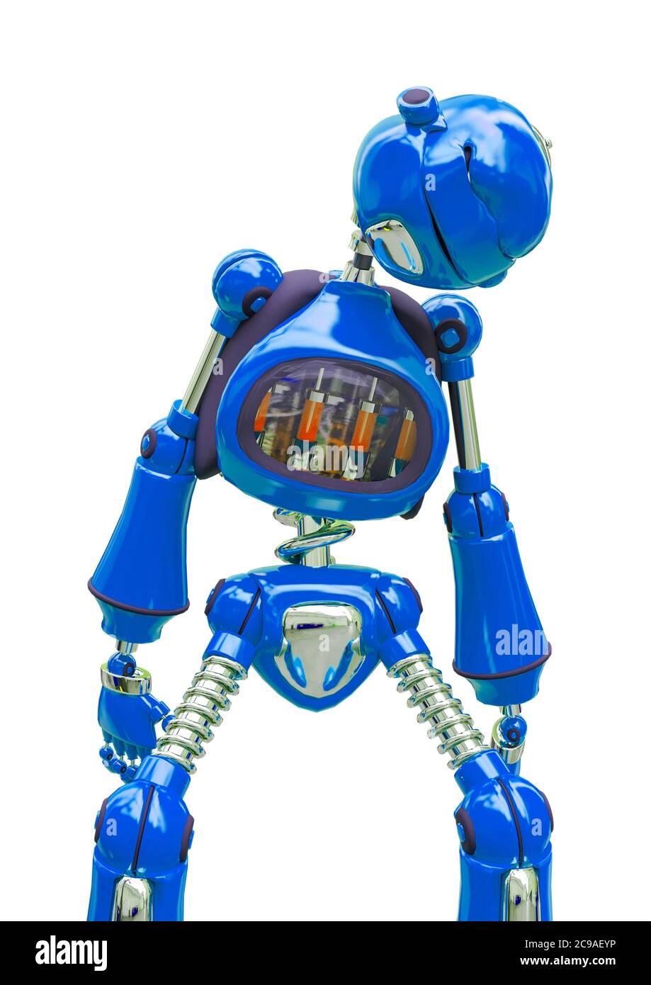 vintage robot cartoon on shut down pose in white background, 3d ...