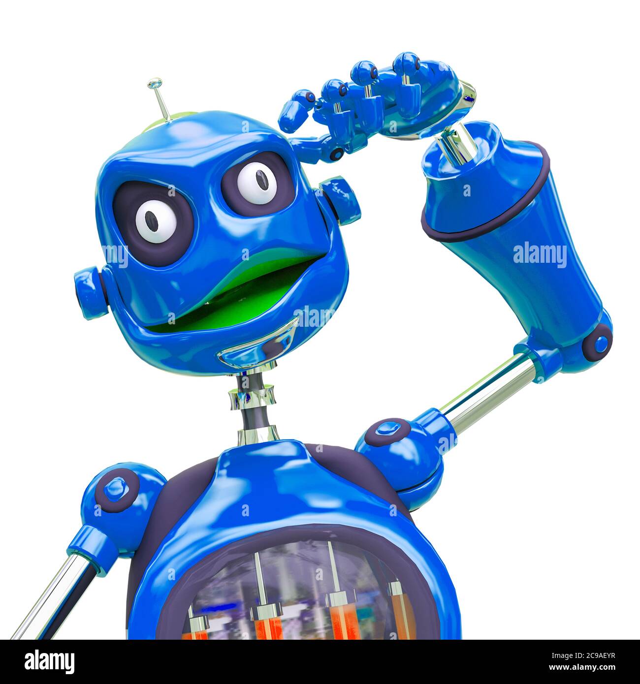 vintage robot cartoon thinking about in white background, 3d ...