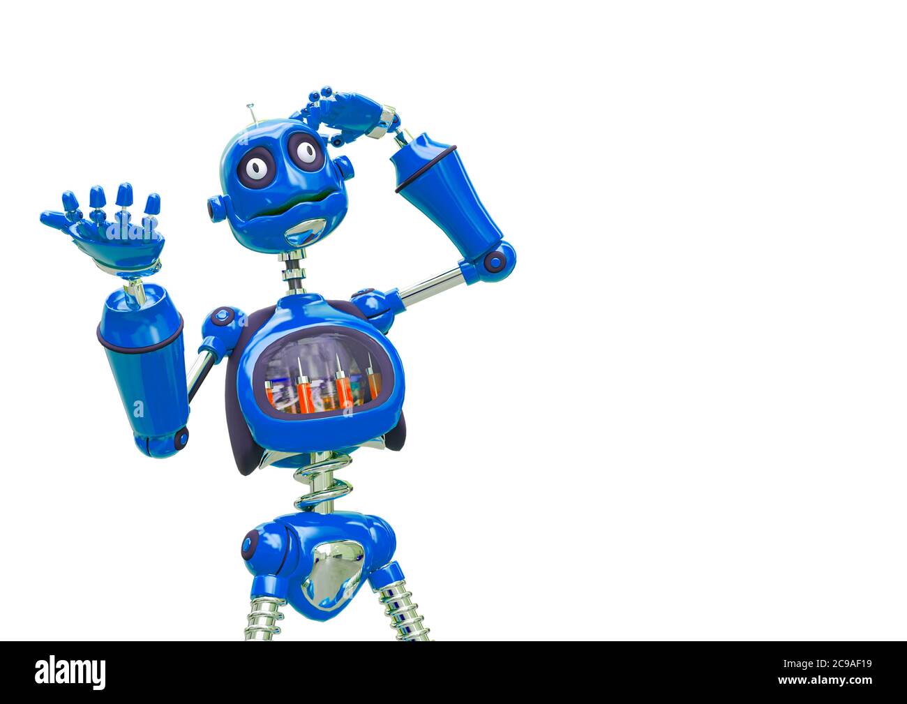 vintage robot cartoon thinking about in white background with copy ...