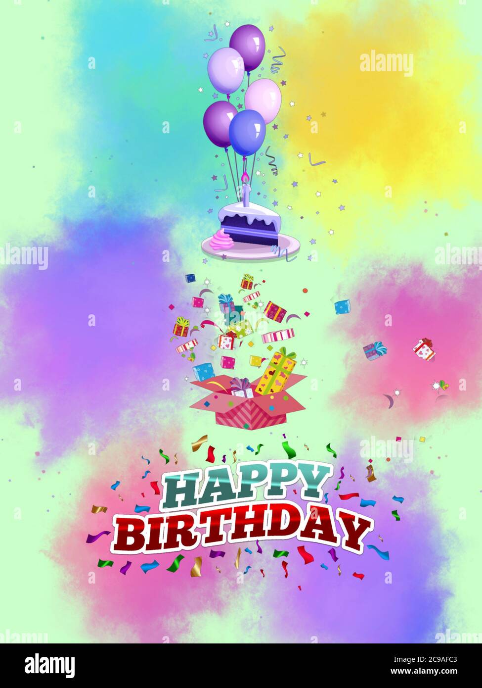 Festive background with happy birthday card isolated in color ...
