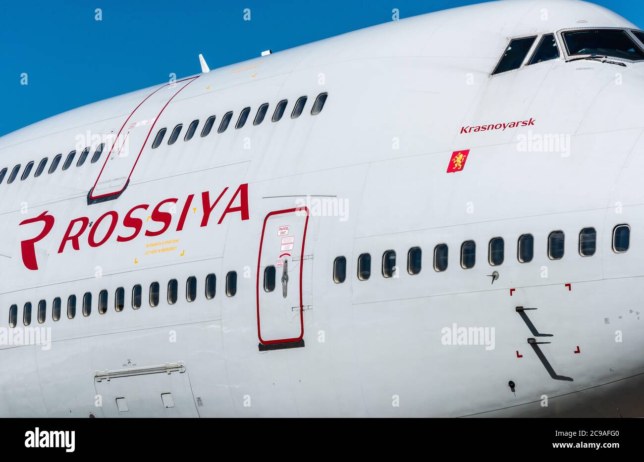 July 2, 2019, Moscow, Russia. Airplane Boeing 747 Rossiya Airlines at ...