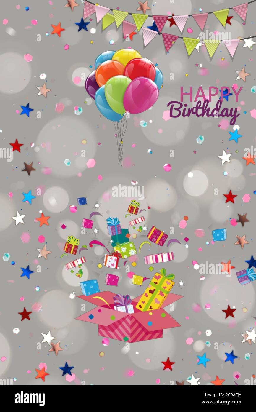 Festive background with happy birthday card isolated in color ...
