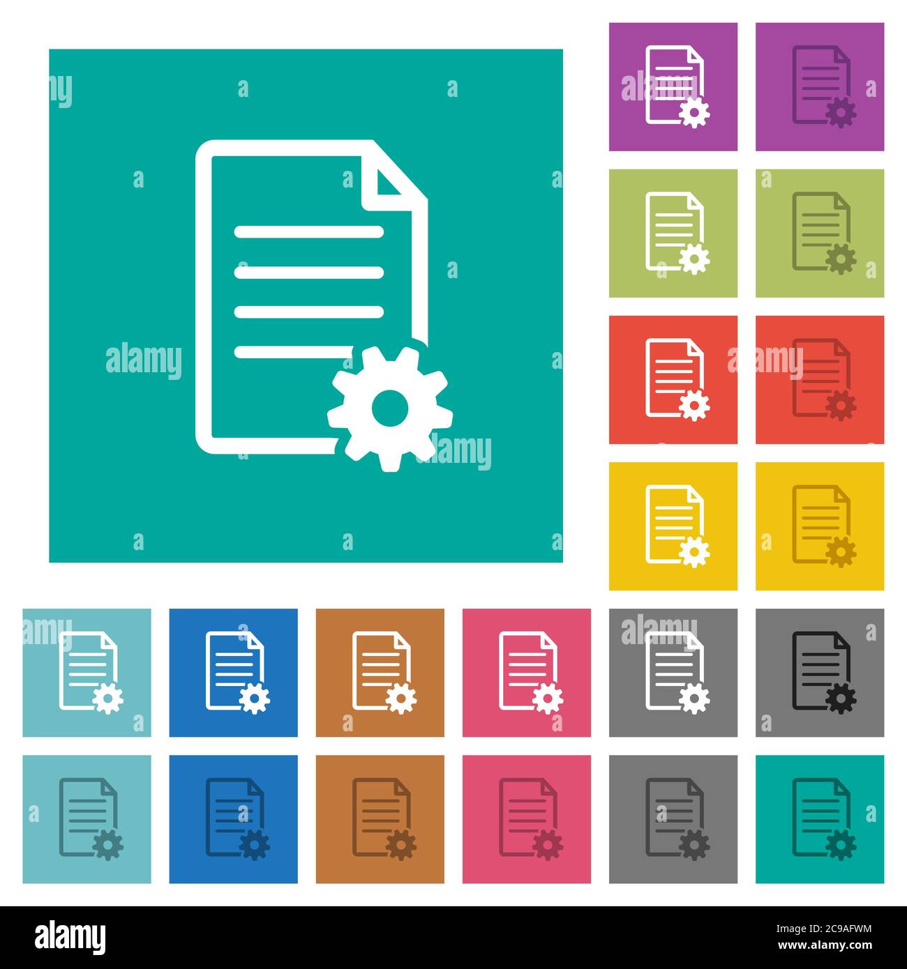 Document setup multi colored flat icons on plain square backgrounds ...