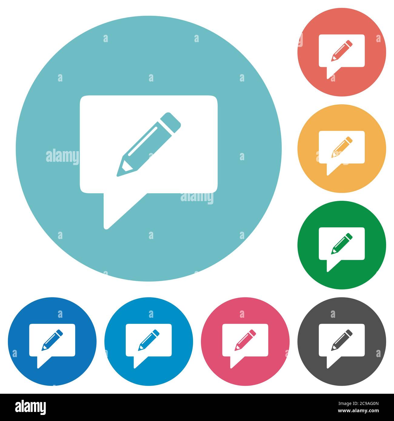 writing comment flat white icons on round color backgrounds Stock ...
