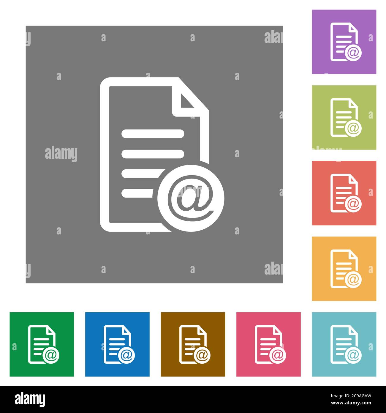 Send document as email flat icons on simple color square backgrounds ...