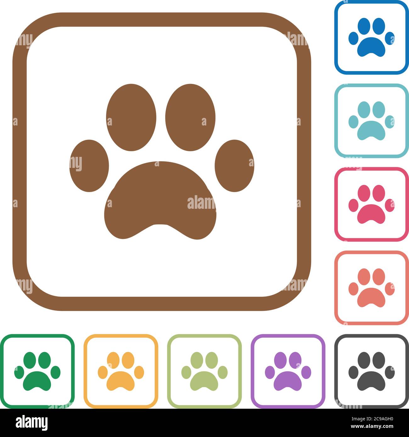 Paw prints simple icons in color rounded square frames on white background Stock Vector Image ...