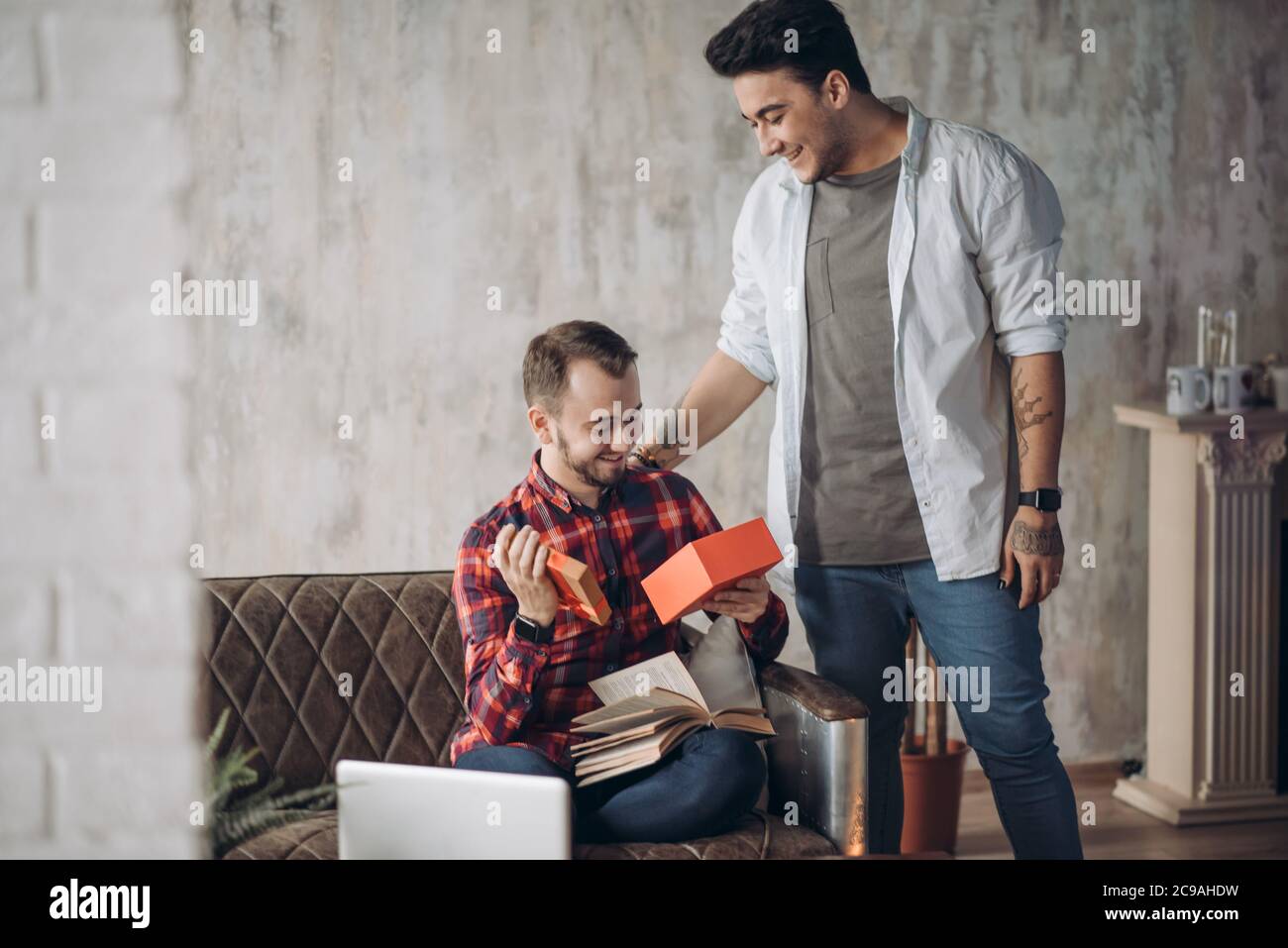 Happy Surprised Young Handsome Gay Man Receiving A T From His Lover