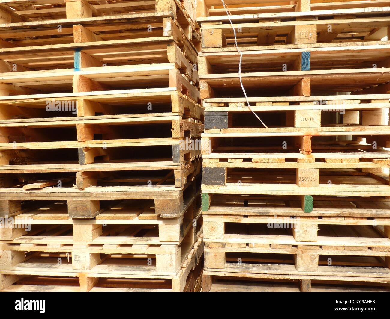 Close up shot of wooden pallets on top of each other Stock Photo - Alamy