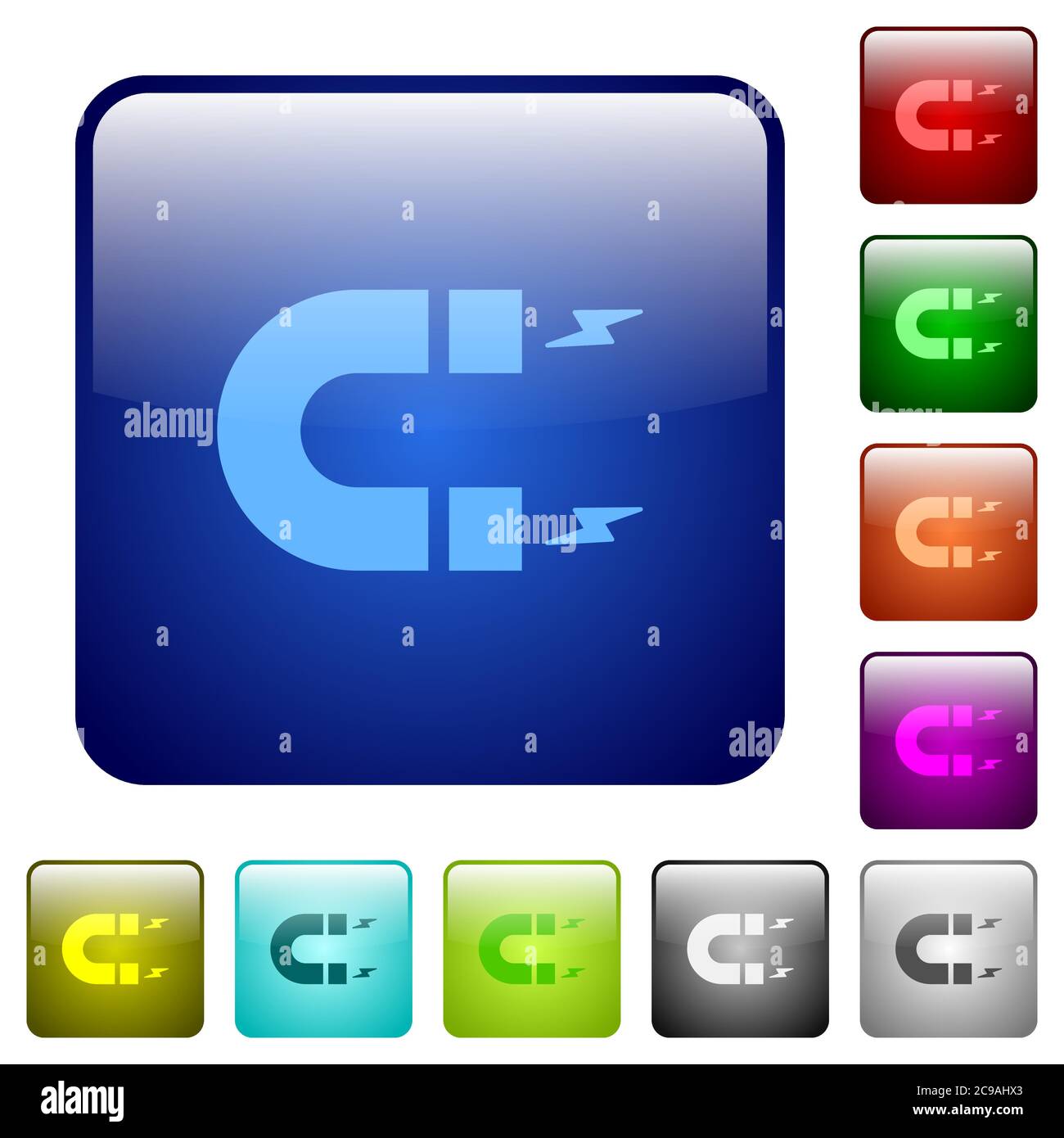 Horseshoe magnet icons in rounded square color glossy button set Stock ...