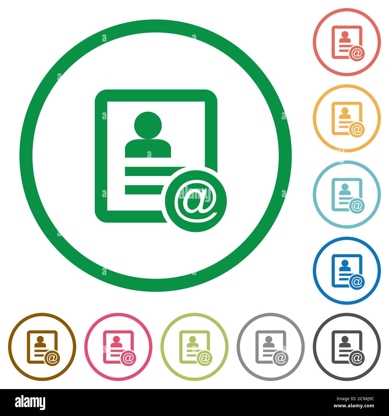 Contact email flat color icons in round outlines on white background ...