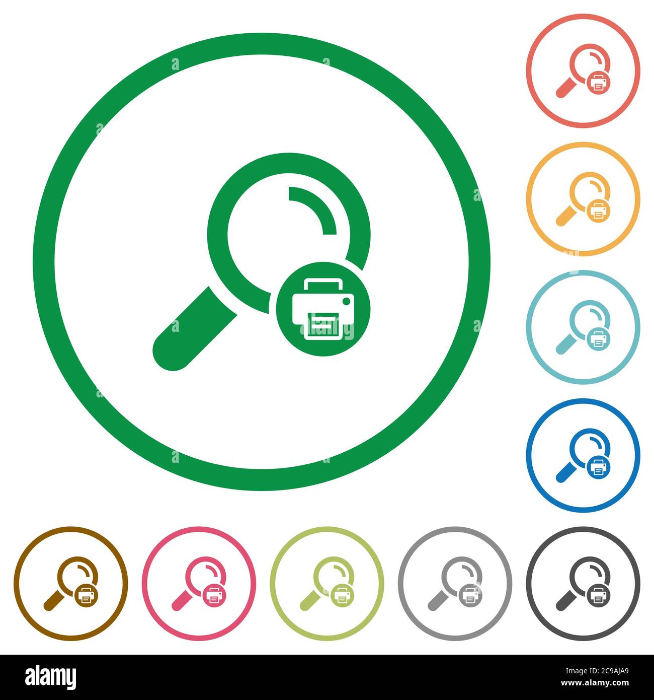 Print search results flat color icons in round outlines on white ...