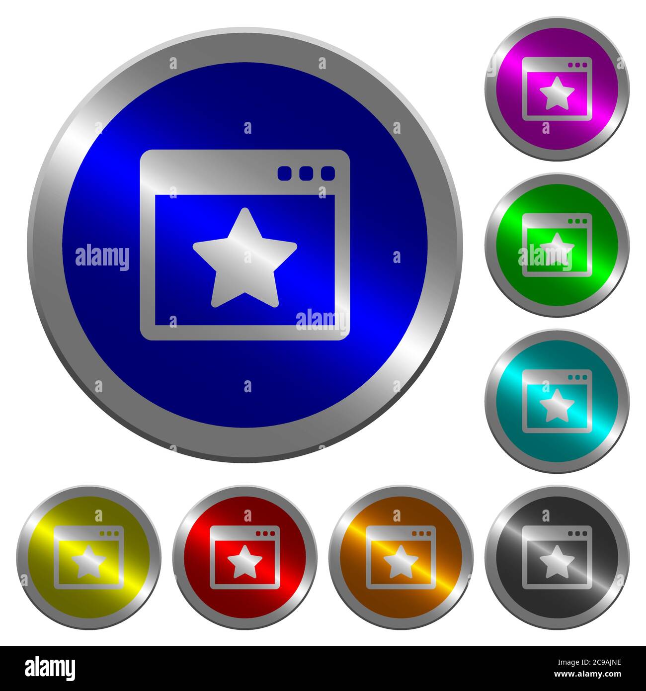 Favorite application icons on round luminous coin-like color steel buttons Stock Vector Image ...