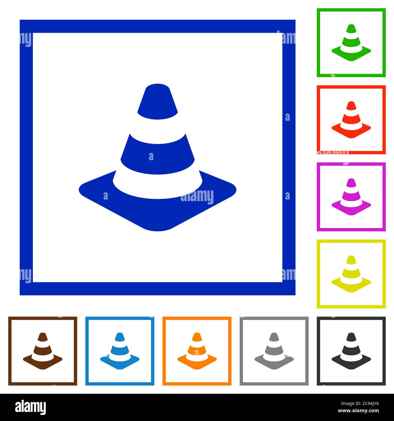 Traffic cone flat color icons in square frames on white background ...