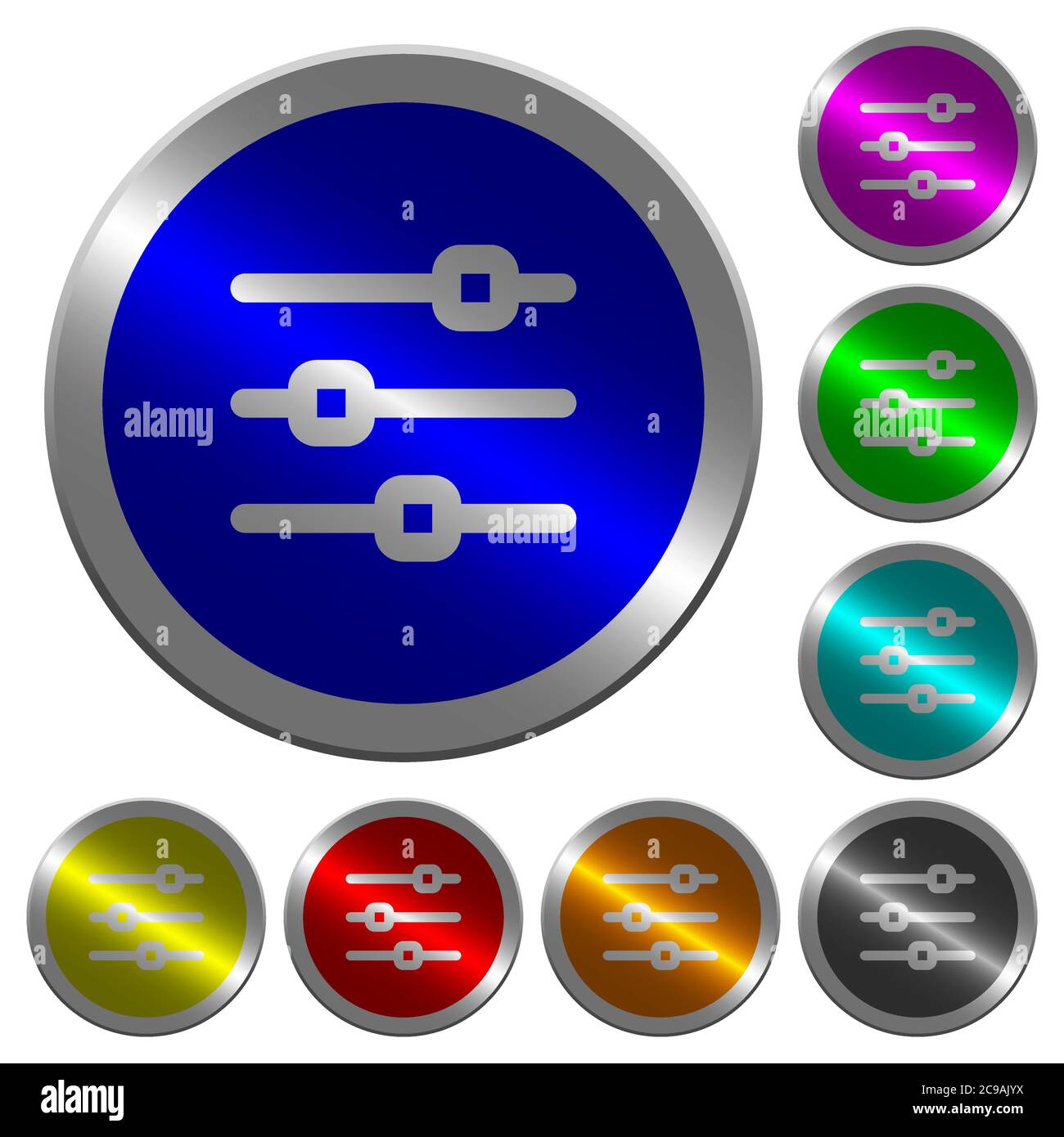 Horizontal adjustment icons on round luminous coin-like color steel buttons Stock Vector Image ...