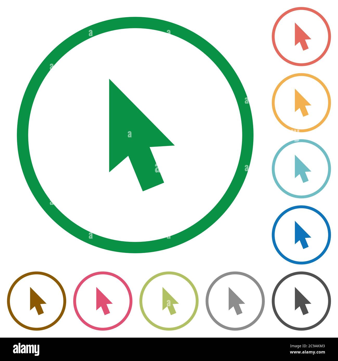 Mouse cursor flat color icons in round outlines on white background ...