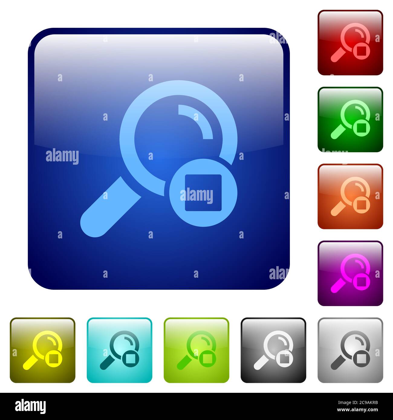 Stop search icons in rounded square color glossy button set Stock ...